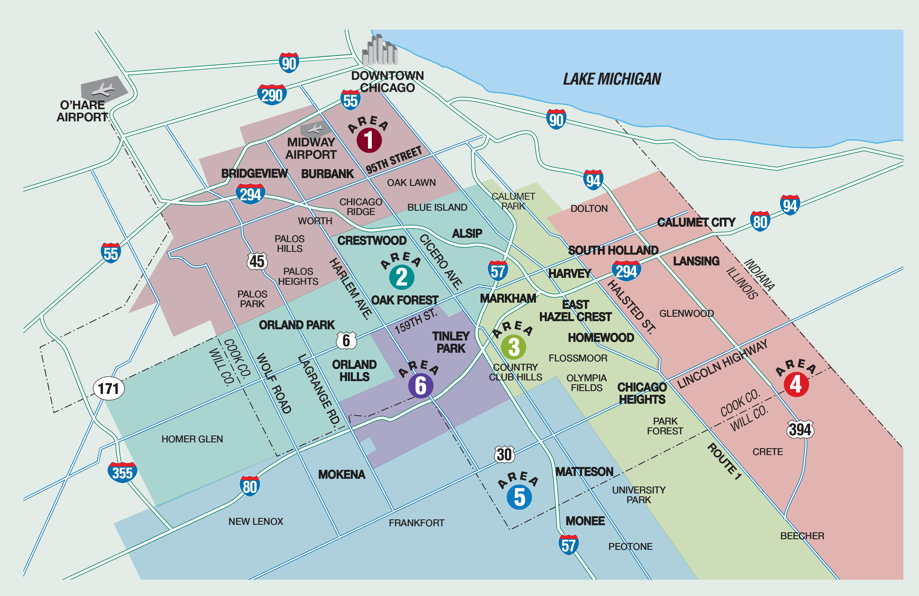 Chicago South Suburbs Map